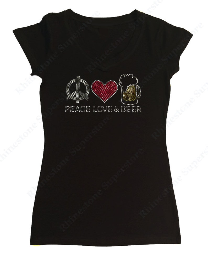 Women's Rhinestone Fitted Tight Snug Shirt Peace - Etsy