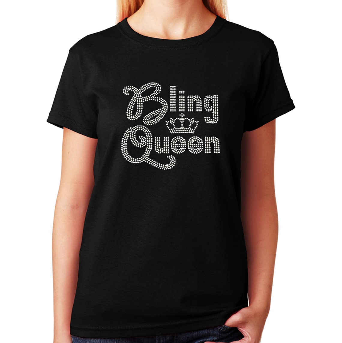 Women's / Unisex Rhinestone T-shirt " Bling Queen " in S, M, L, 1X, 2X ...