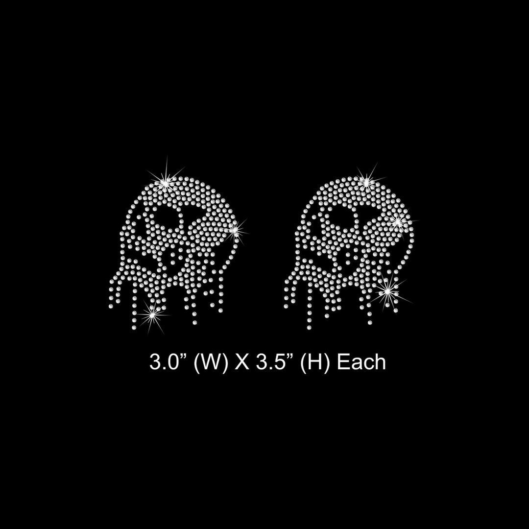 Rhinestone Transfer 2pcs " Skull With Drip " Skeleton Head Iron-on ...