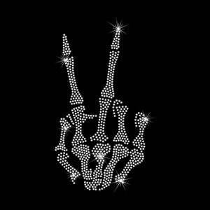 Rhinestone Transfer " Skeleton Hand Peace Sign " Iron-on, Hotfix, Bling ...