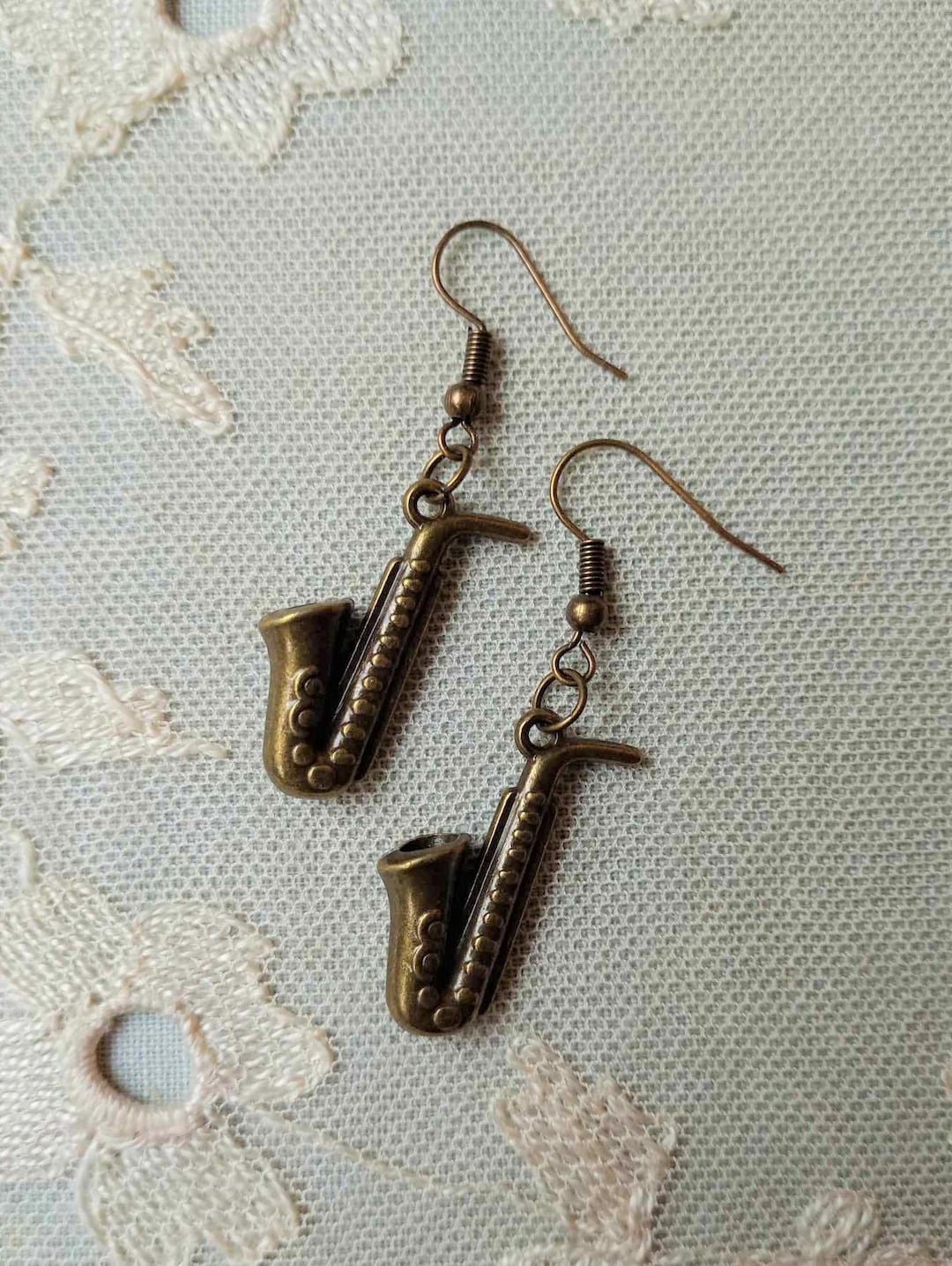 Bronze Saxophone Earrings, Musical Instrument Jewelry - Etsy