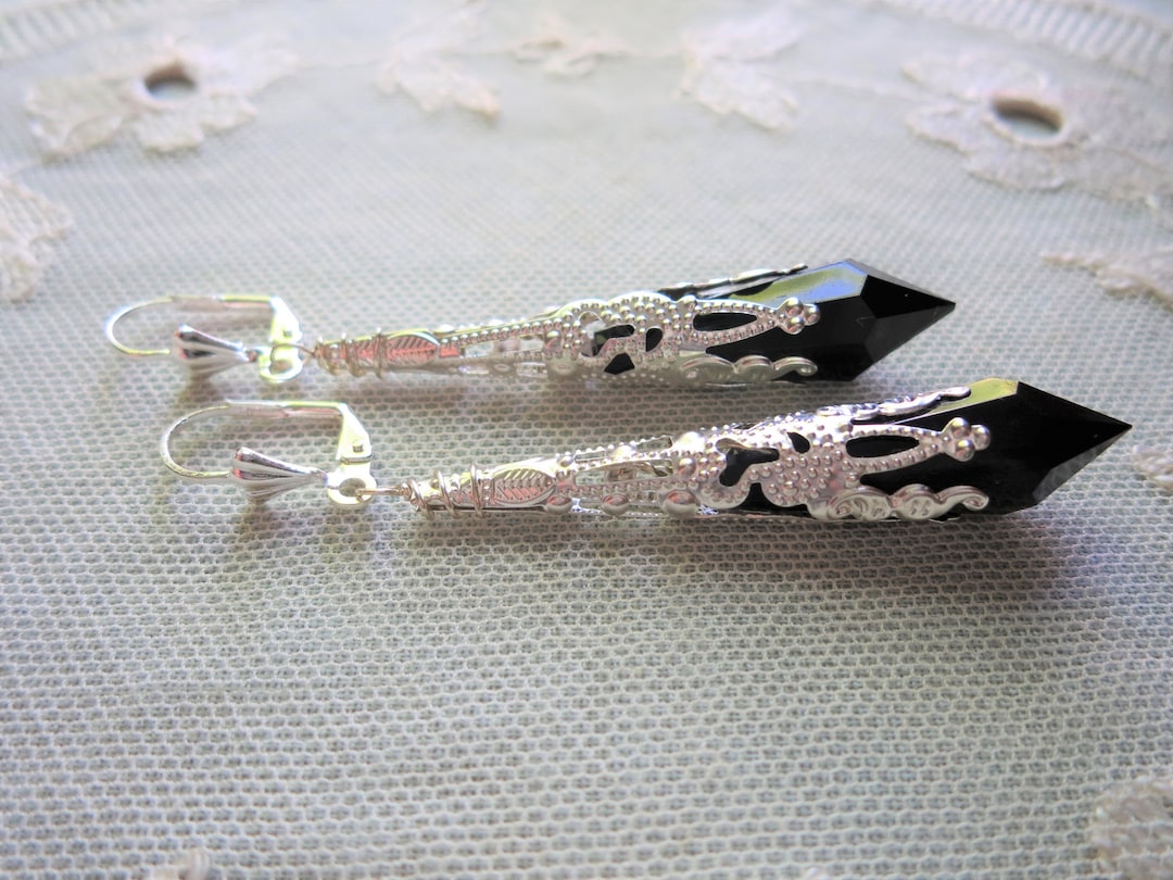 Roaring 20s Black Vamp Earrings, Great Gatsby Art Deco Style Flapper ...