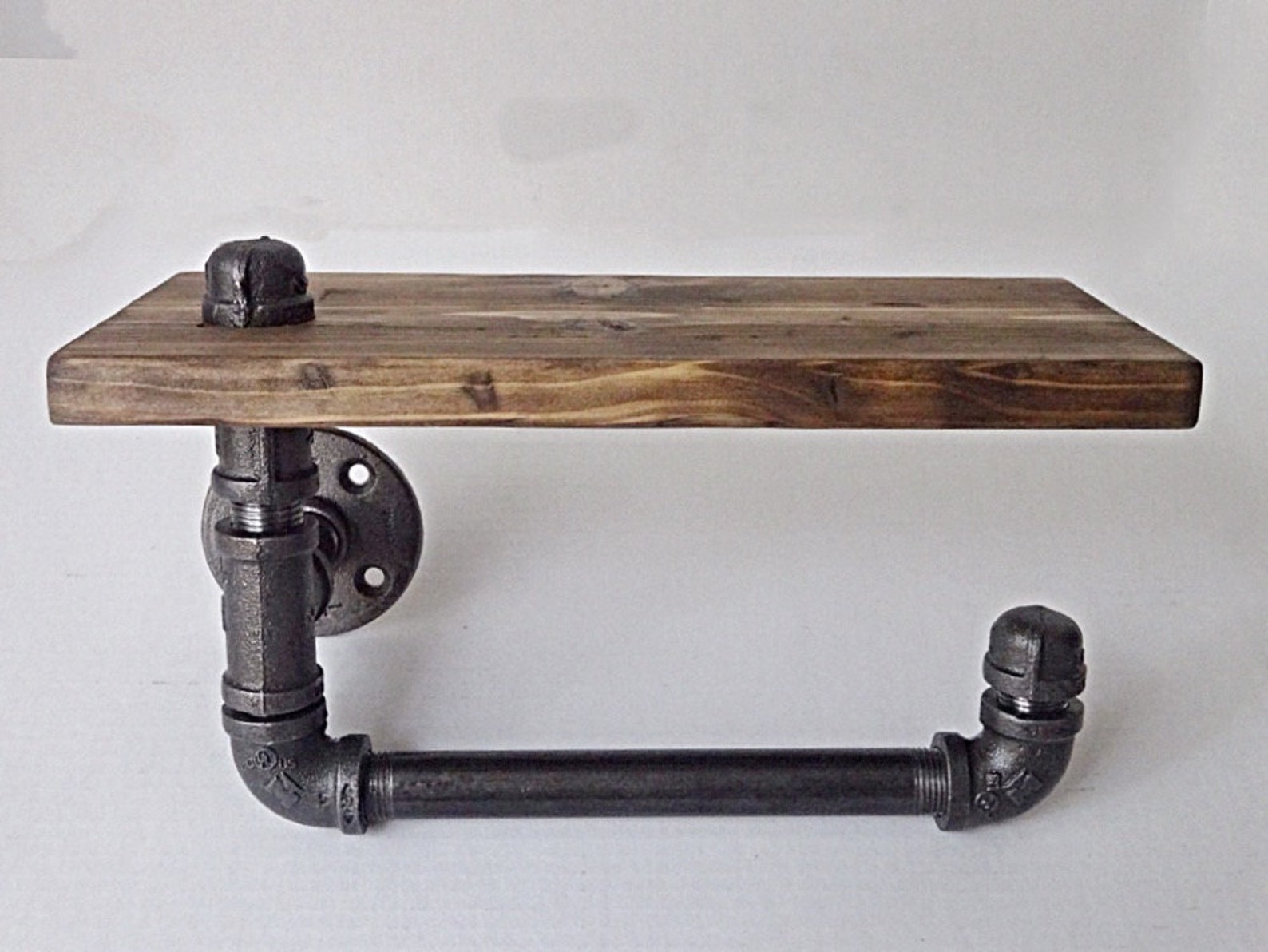 Industrial Pipe Single Flange Hand Towel Rack With Wood Shelf. | Etsy