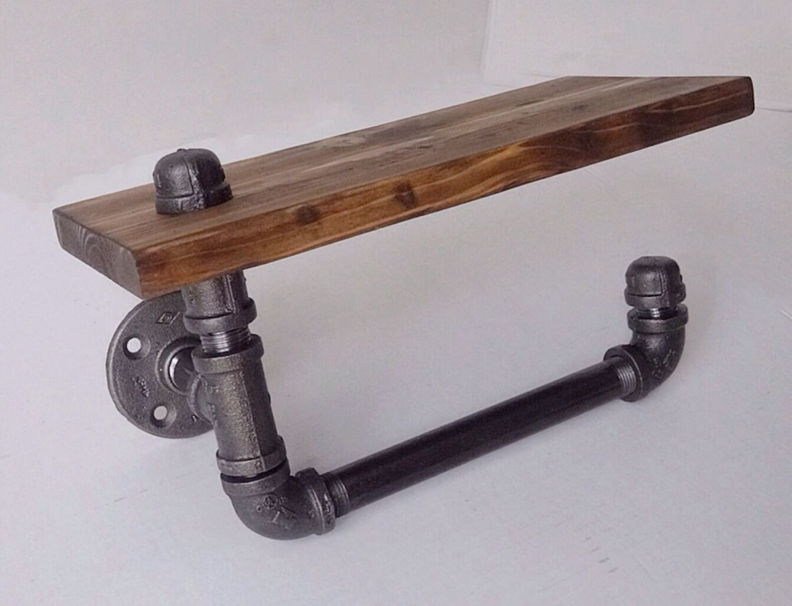 Industrial Pipe Single Flange Hand Towel Rack With Wood Shelf. - Etsy