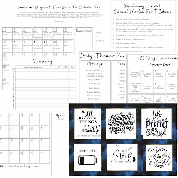 Social Media Post Ideas Planner Small Business Planner | Etsy