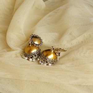 Pure Silver Jhumka With Gold Polish, Dual Tone Sterling Silver Jhumki ...