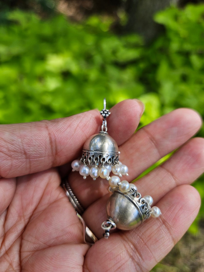 Sterling Silver Jhumka Earrings: Handmade Indian Jewelry With Pearls - Etsy