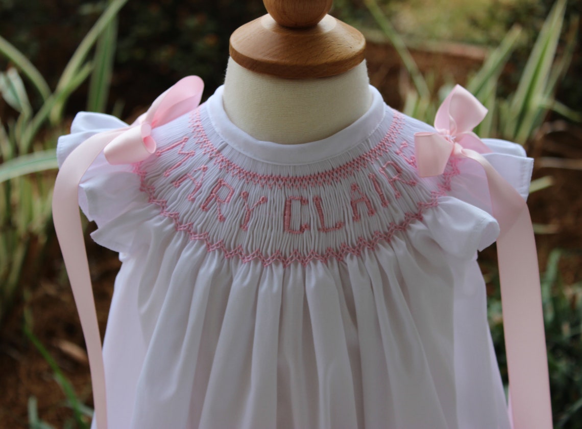 Smocked Name Bubble,custom Smock,hand Smocked Bishop Dress,monogram ...