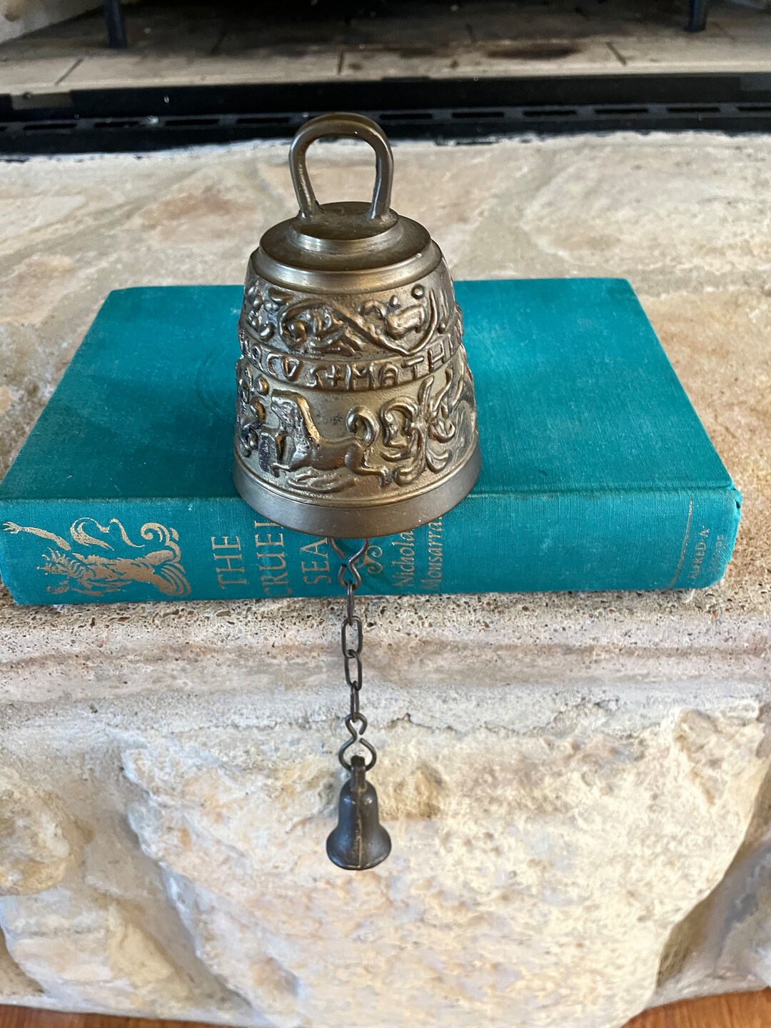 Vintage Temple Bell, Hanging Brass Engraved Bell, Sanctuary Bell, 4 ...