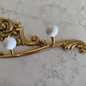 Vintage Large 23 Brass Ornate Coat Hook, Brass W/white Porcelain Ball ...