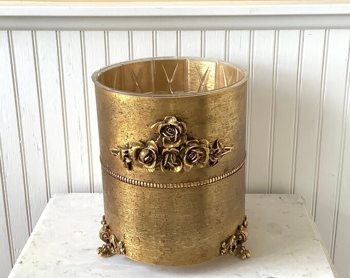 Vintage Gold Hollywood Regency Wastebasket With Liner, Brass Rose ...