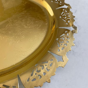 Vintage 16” Large Gold Tray, Etched Gold Metal Tray, Ornate Round Tray ...