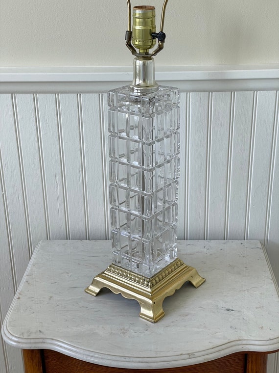 Vintage Crystal Glass Block Table Lamp Brass & Glass Cube | Etsy