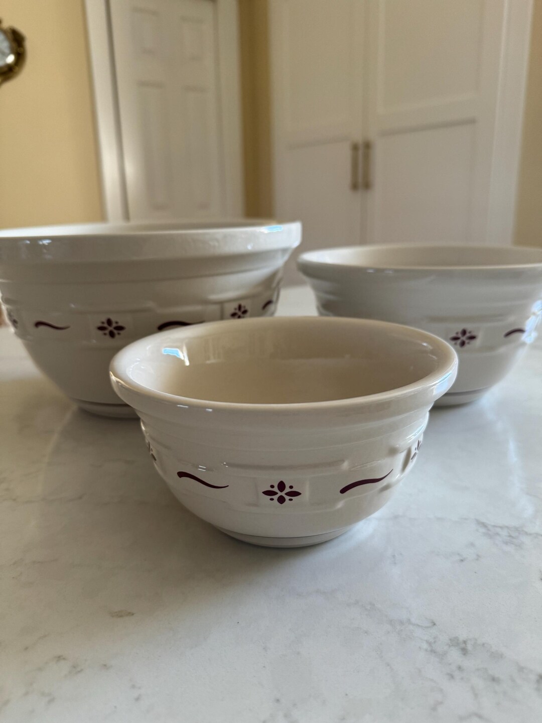Vintage Longaberger Pottery Set of 3 Stacking Bowls, Red Woven ...