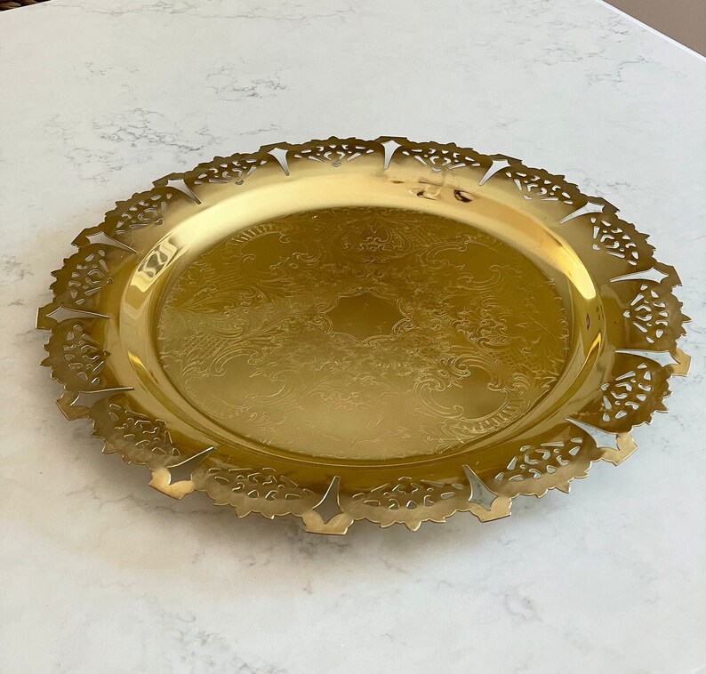 Vintage 16 Large Gold Tray Etched Gold Metal Tray Ornate - Etsy