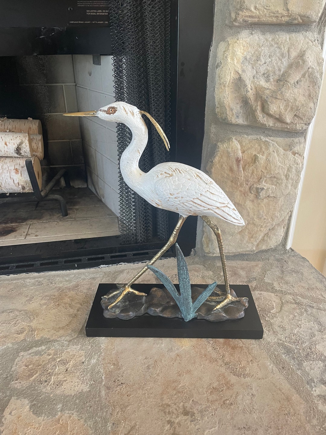Vintage Brass White Egret/crane Statue on Black Wood Stand, Andrea by ...