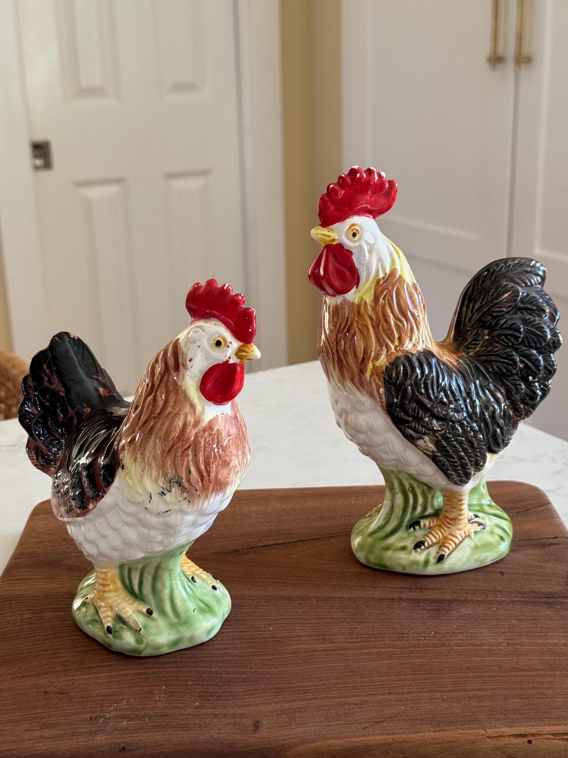 Vintage Pair of Roosters, Rooster Porcelain Figurines, Made in Japan ...