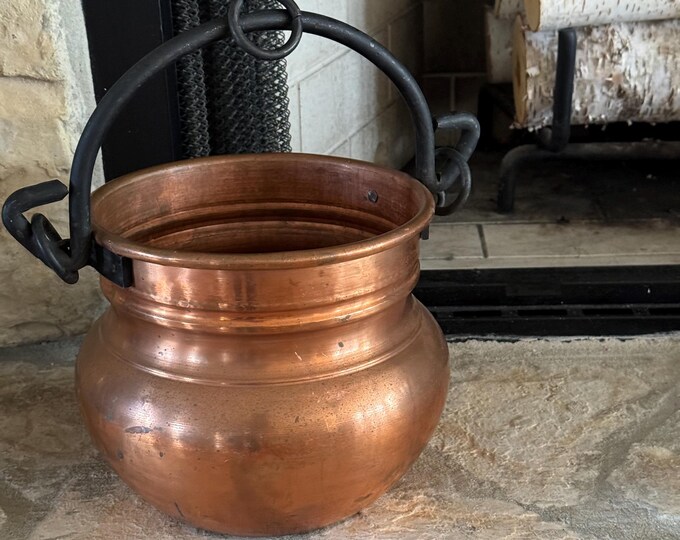 Vintage Large Copper Cauldron, Hanging Copper & Black Iron Handle Pot ...