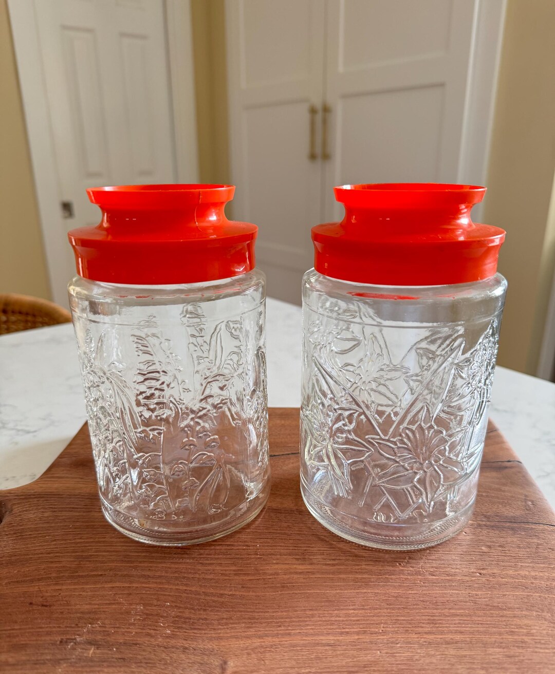 Vintage Set of Two, TANG Juice Storage Jars, Glass Jars/plastic Lids ...