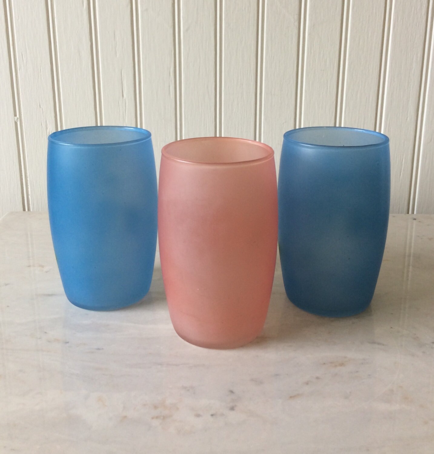 Vintage Set of 3 Handpainted Frosted Glass Drinkware | Etsy