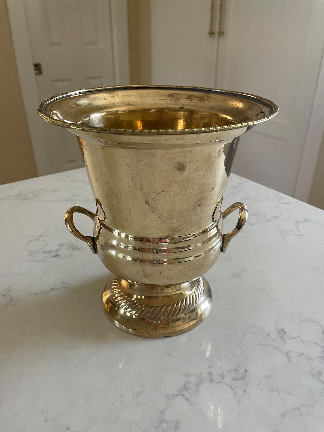 Vintage Brass Urn, Wine Chiller, Brass Pedestal Planter With Handles ...