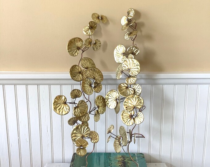 Vintage Set of 2, Brass Ginkgo Leaf Metal Art, 22” Metal Leaf ...