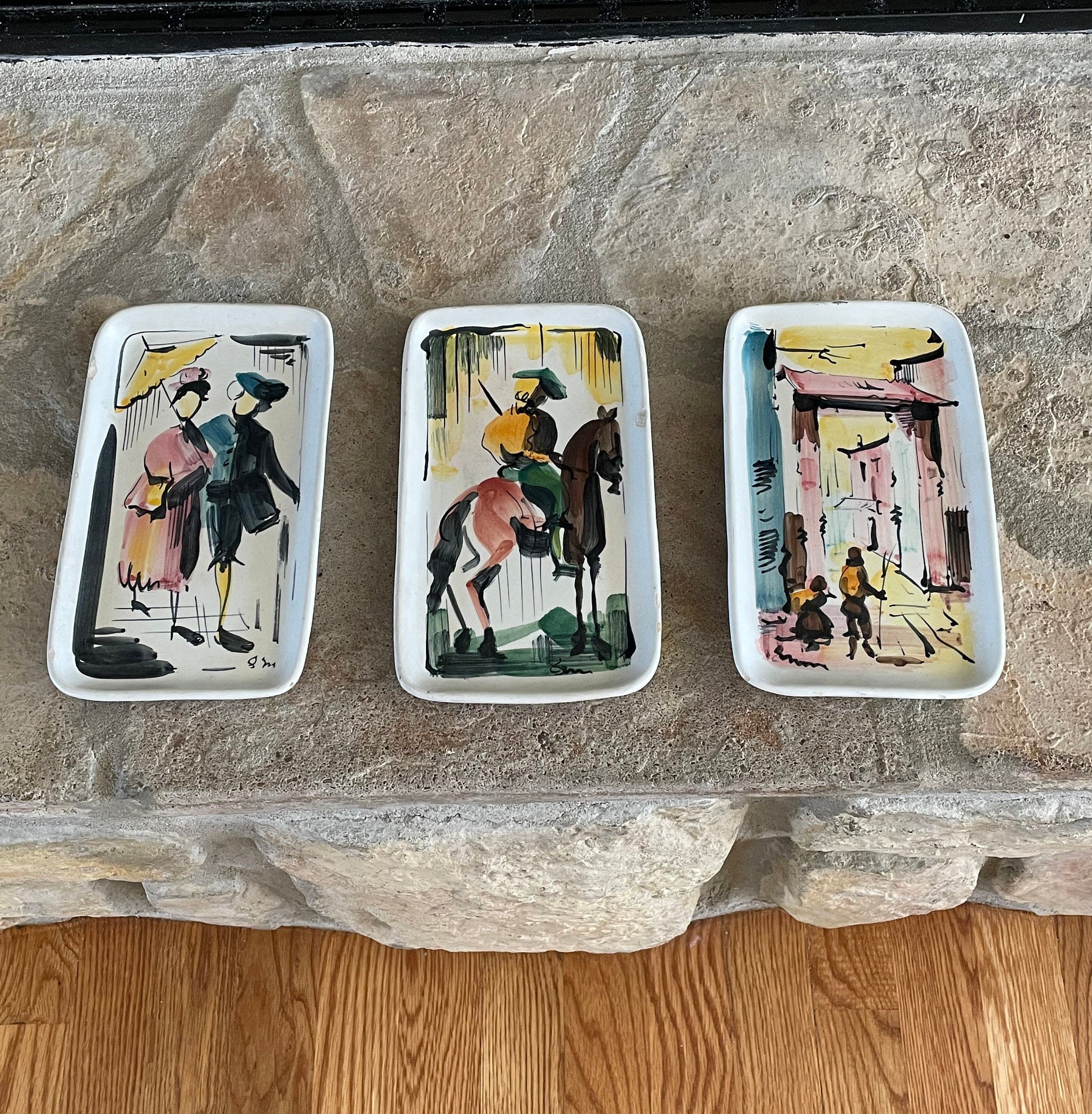Vintage Italian Hand Painted Plaques Set of 3 | Etsy
