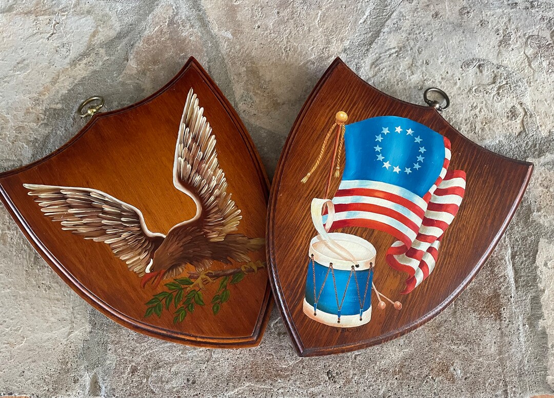 Vintage Set of 2, Americana Wood Plaques, American Flag/eagle Plaques ...