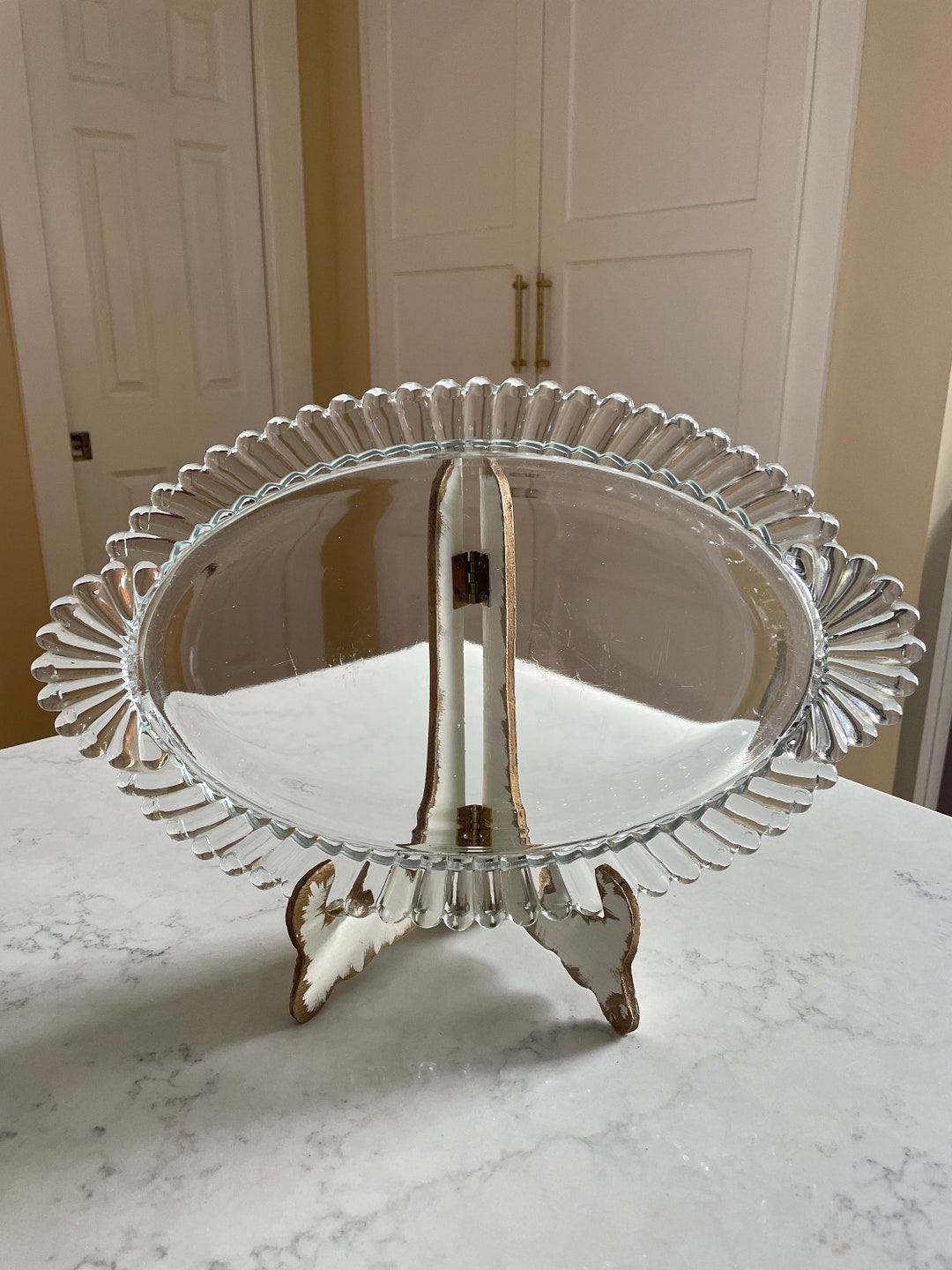 Vintage Art Deco Glass Vanity Tray, Oval Tray, 15” Pressed Glass ...