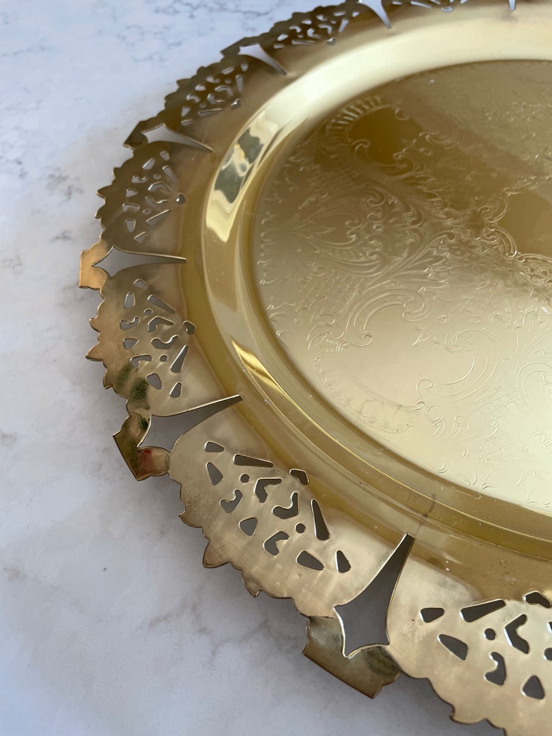 Vintage 16 Large Gold Tray Etched Gold Metal Tray Ornate - Etsy