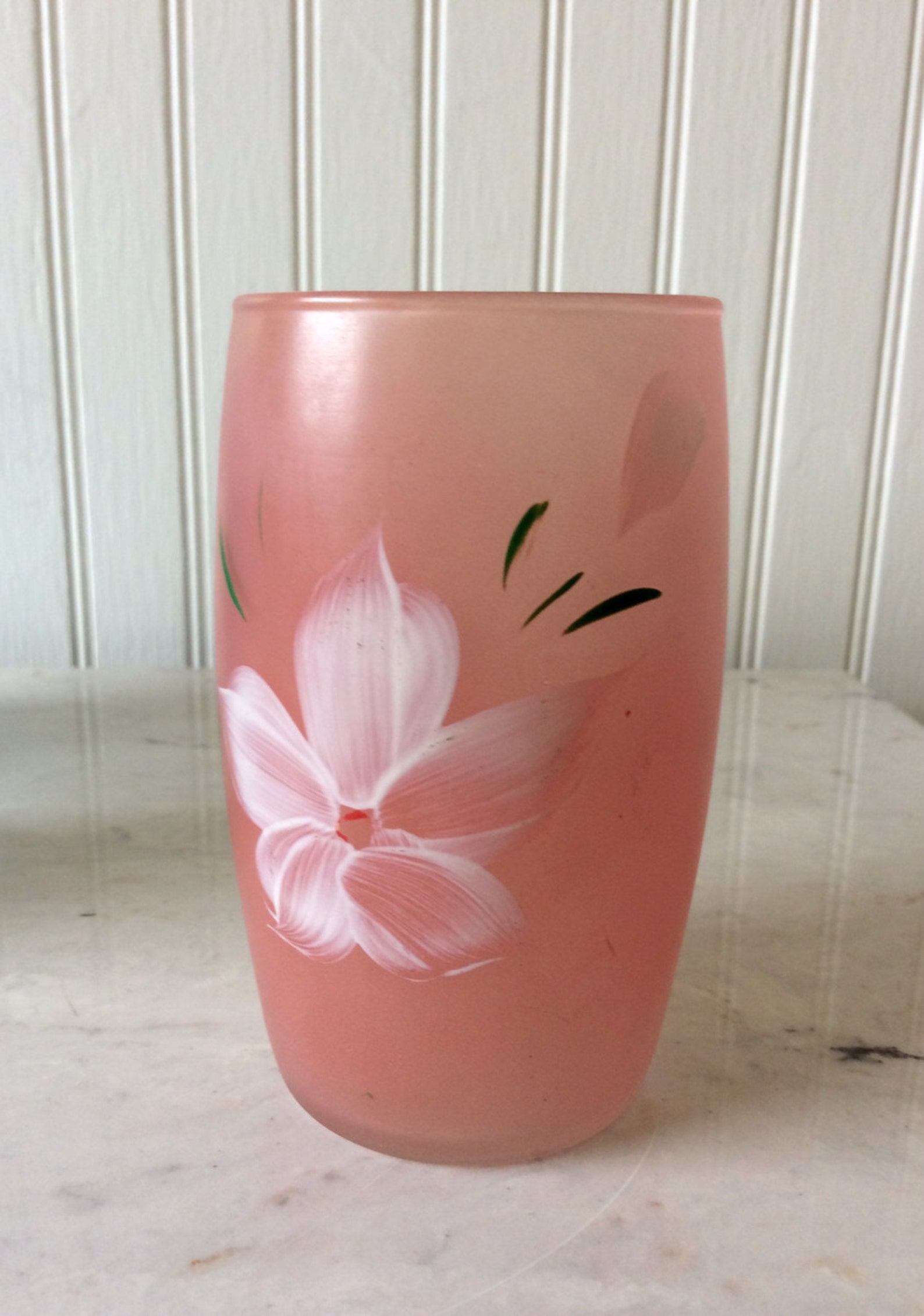 Vintage Set of 3 Handpainted Frosted Glass Drinkware - Etsy