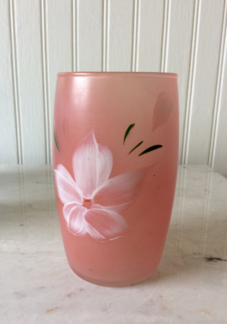 Vintage Set of 3 Handpainted Frosted Glass Drinkware - Etsy