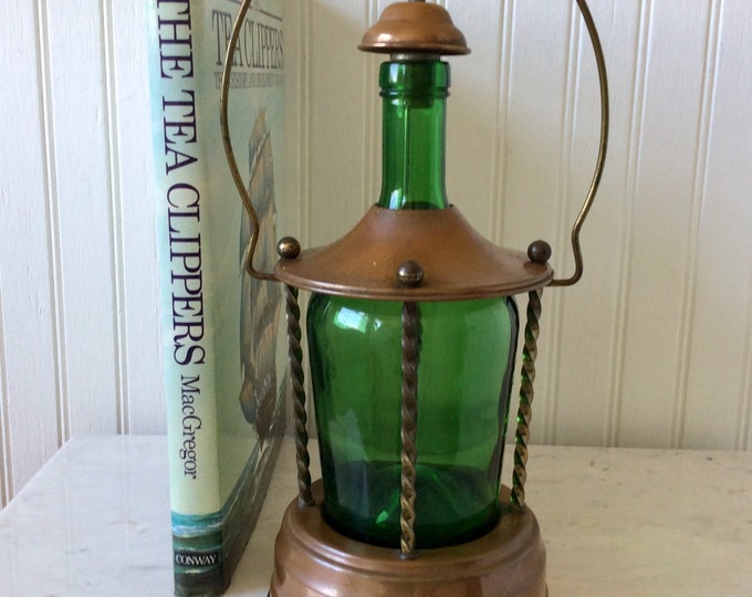 Vintage Copper Music Box Decanter, Green Glass Lantern Decanter, Made ...