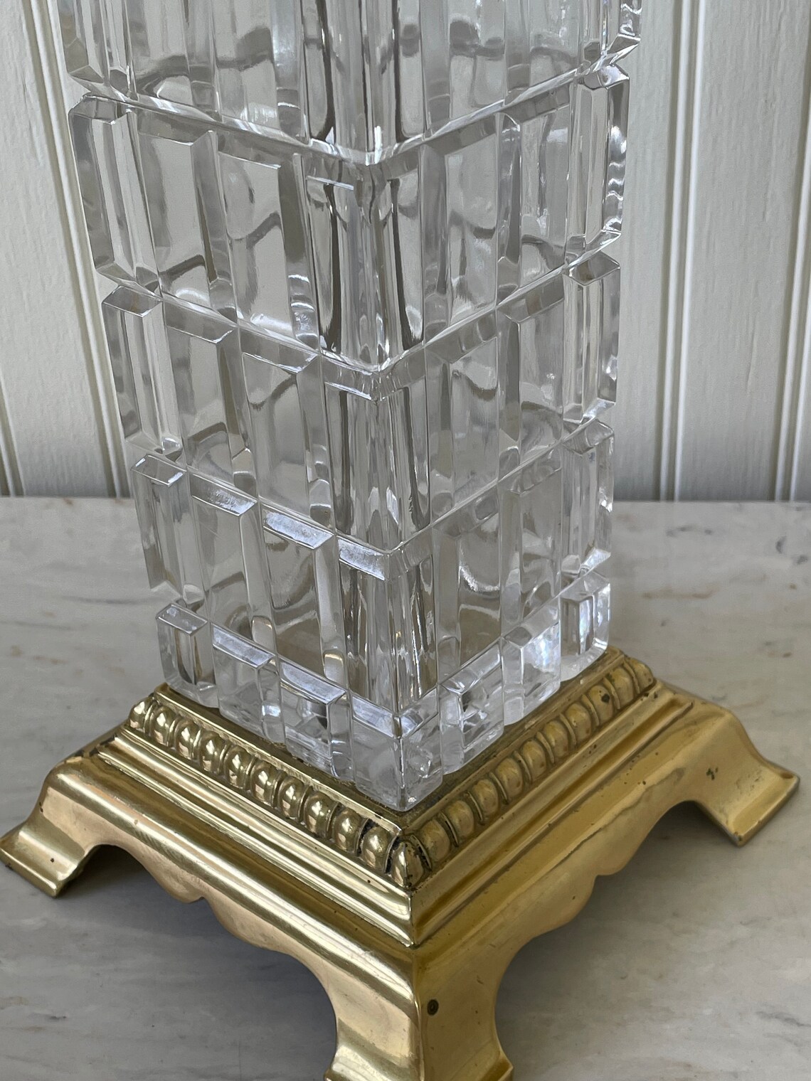 Vintage Crystal Glass Block Table Lamp Brass & Glass Cube | Etsy
