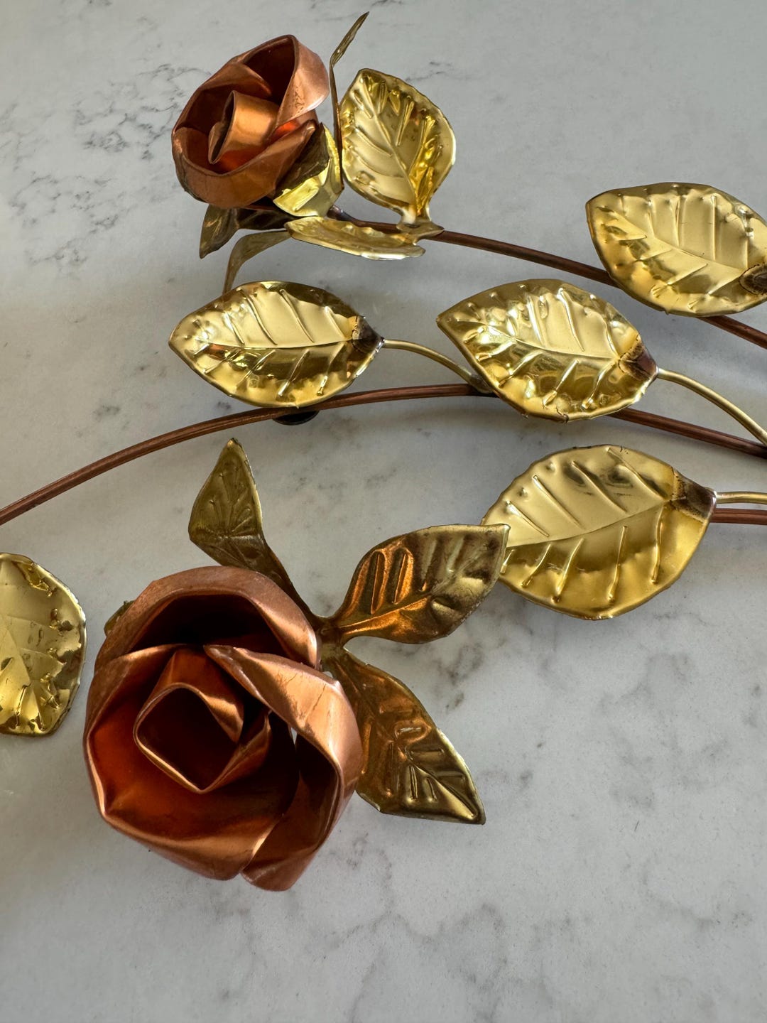 Vintage Large 19.5” Copper Rose Stem, Copper Roses/brass Leaf/butterfly ...
