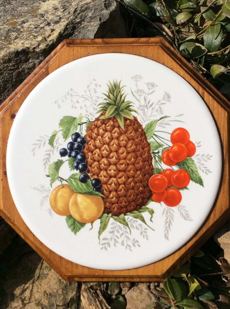 Vintage Tile & Wood Pineapple Trivet Octagon Plaque | Etsy