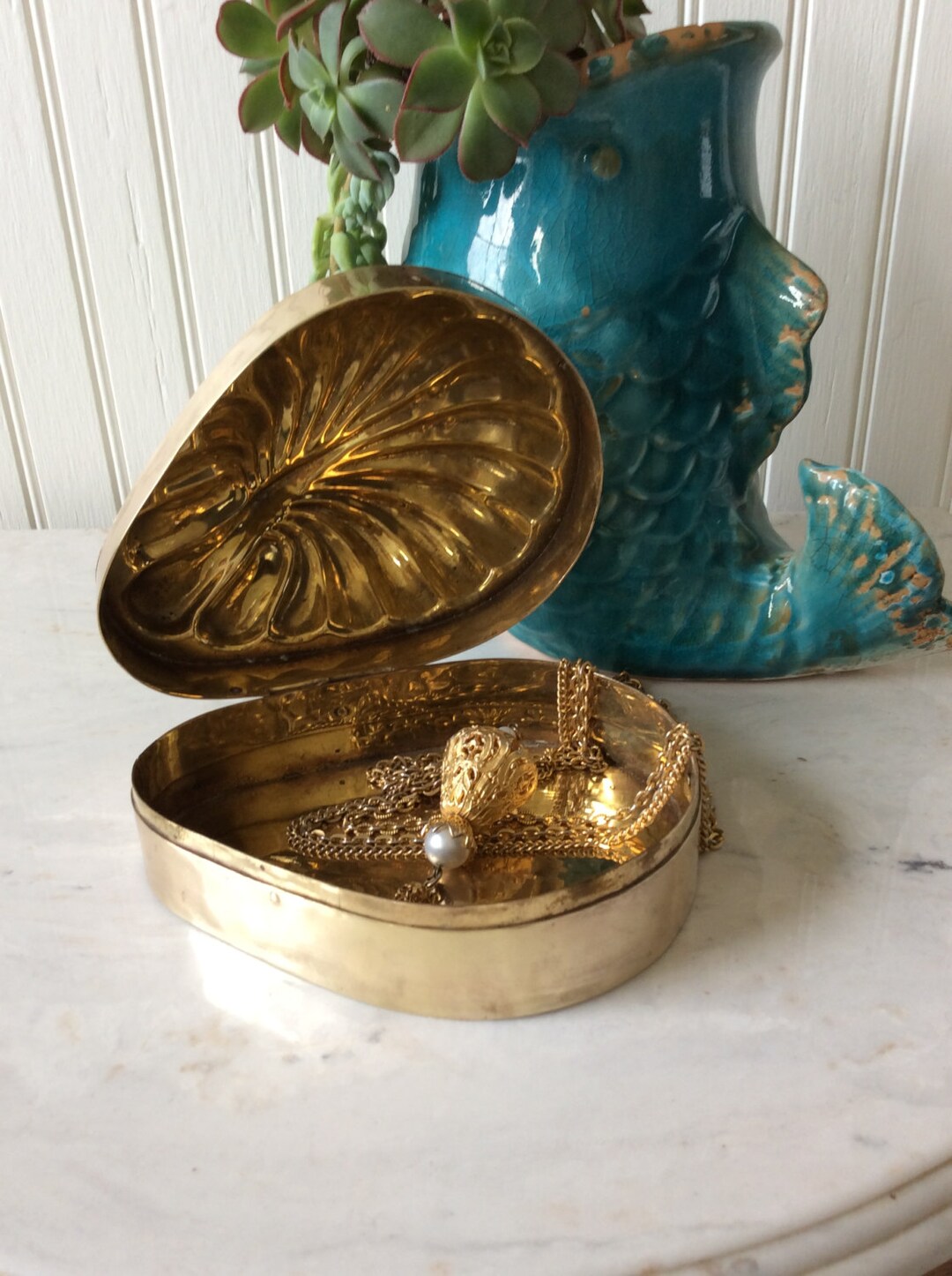 Vintage Brass Ring Box, Brass Palm Tree Box, Keepsake Box, Jewelry ...