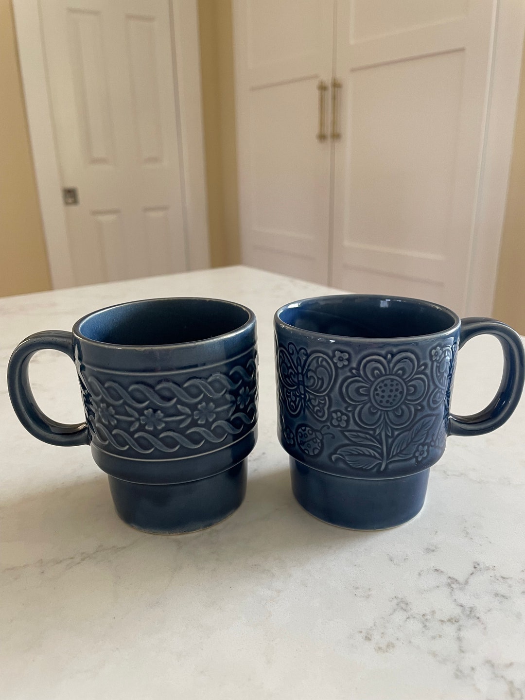 Vintage Japanese Stacking Mugs, Set of 2 Blue Mid Century/retro Mugs ...