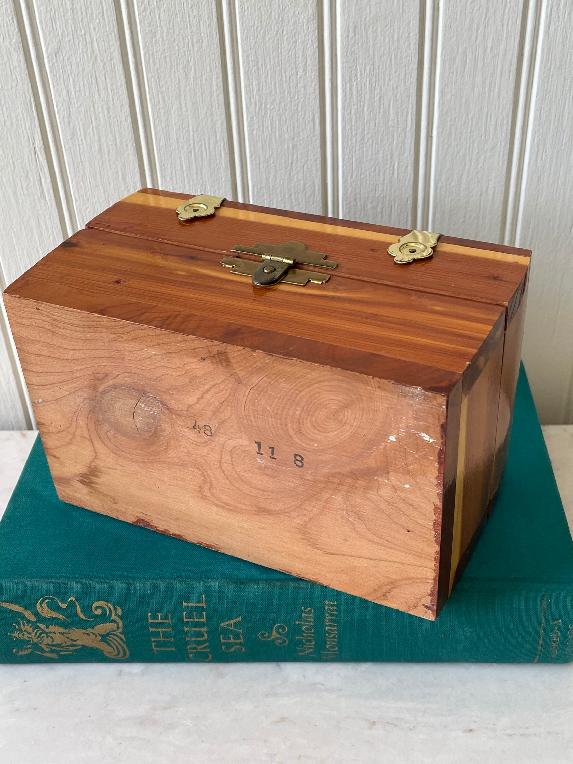 Cedar Box Vintage Cedar Jewelry Chest Brass And Cedar Keepsake Box