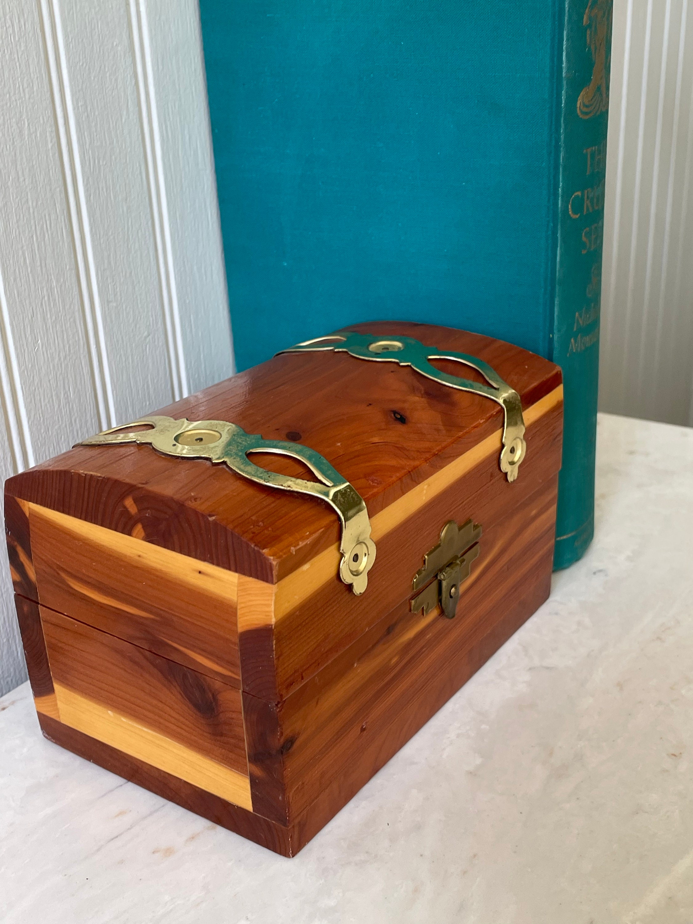 Cedar Box Vintage Cedar Jewelry Chest Brass And Cedar Keepsake Box