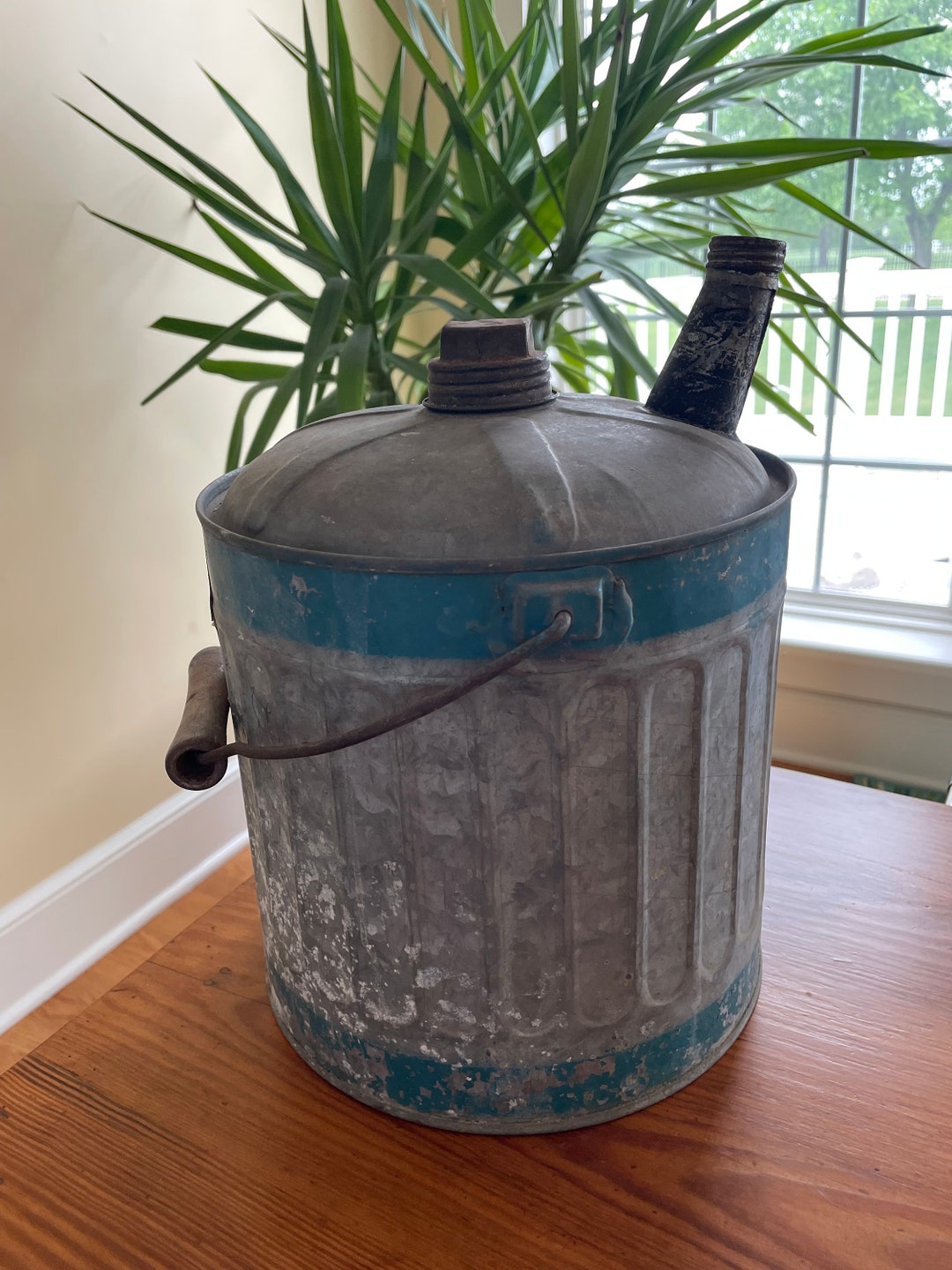 Vintage Galvanized Gas Can, DELUXE Gas Can, Aqua Blue/galvanized Metal ...