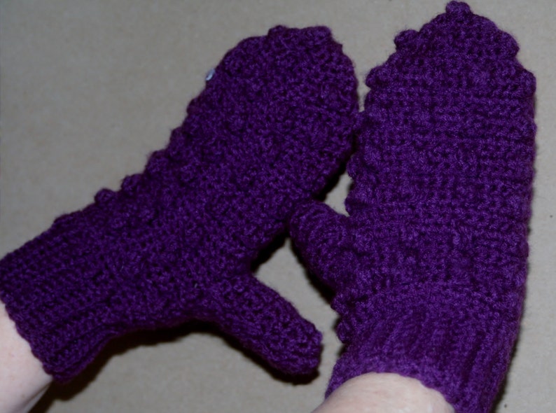 Crochet Bobble Stitch Purple Mittens - Etsy