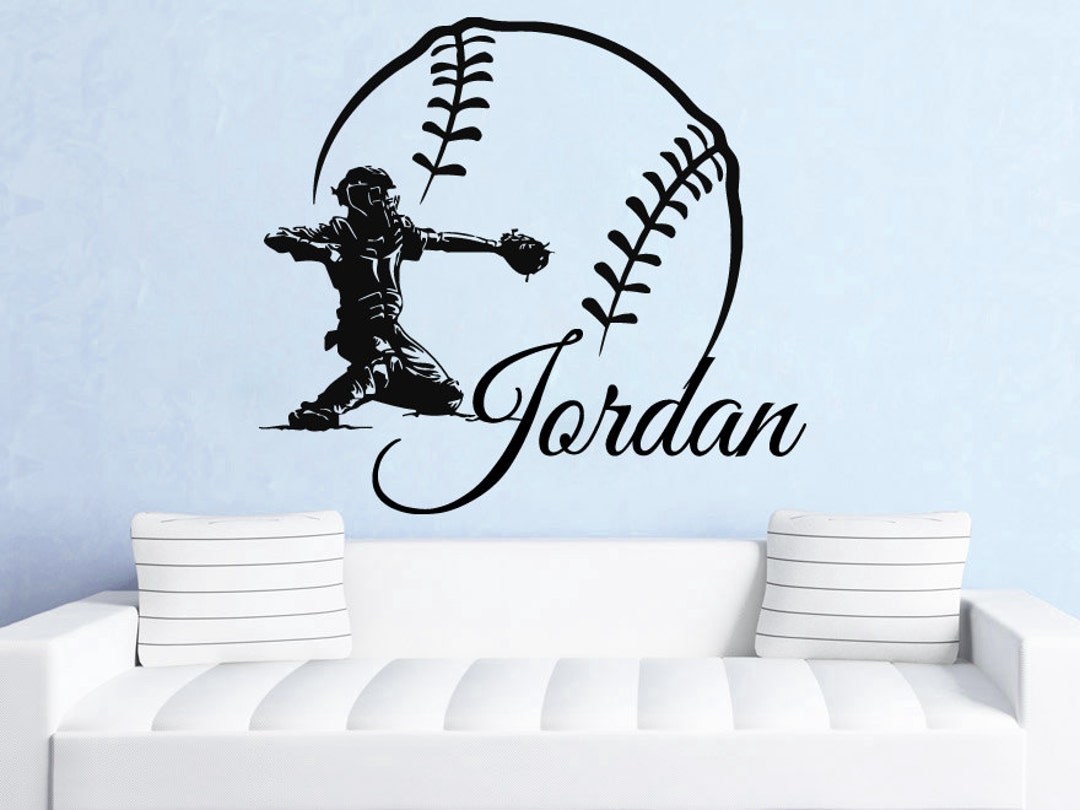 Wall Decals Custom Personalized Name Decal Baseball Bat Player Ball ...