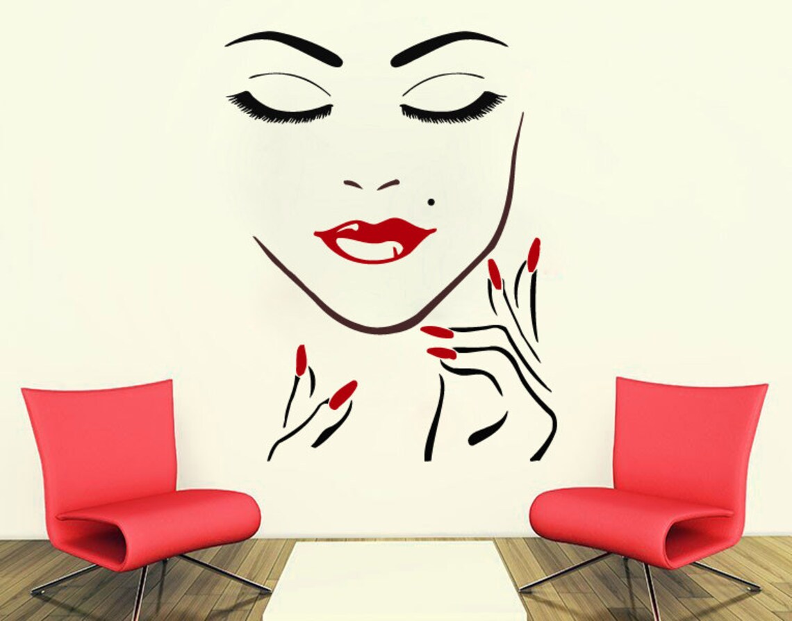 Wall Decals Beauty Salon Girl Face Hand Manicure Nail Lips - Etsy