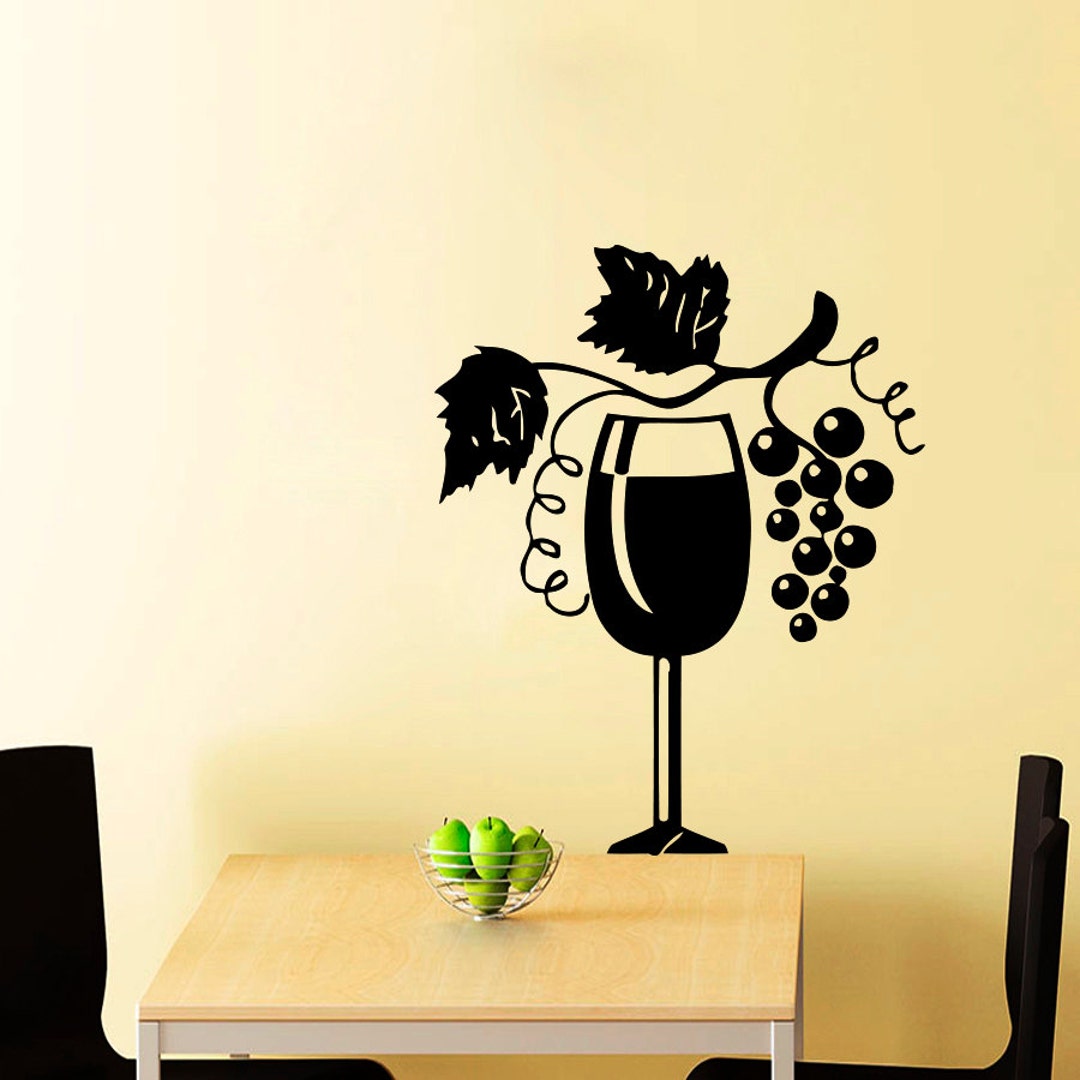 Wall Decals Wine Glass With Grapes Decal Vinyl Sticker Kitchen Decor ...