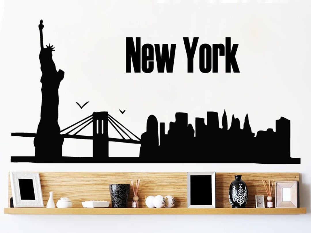 Wall Decals New York Skyline City Silhouette Bird Bridge Decal Vinyl ...
