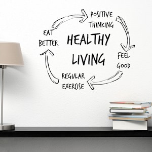 Healthy Living Wall Decals Quote Yoga Decal Vinyl Sticker Bedroom Home ...