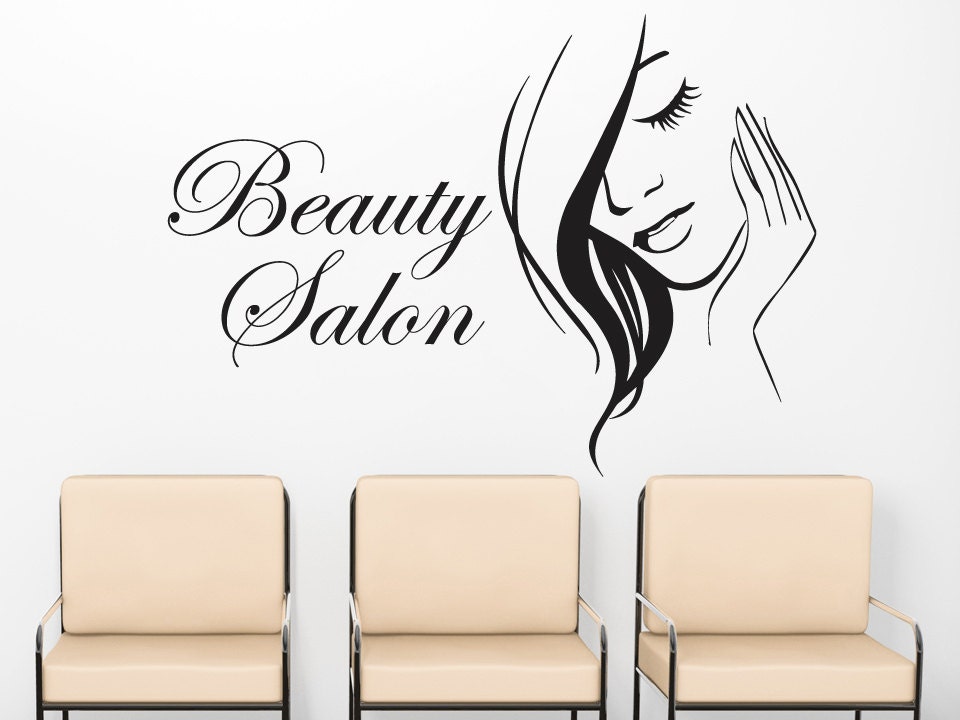 Wall Decals Beauty Salon Model Girl Face Long Hair Cosmetic | Etsy