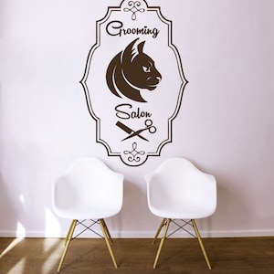 Wall Decals Grooming Salon Decal Cat Comb Scissors Frame Vinyl Sticker ...