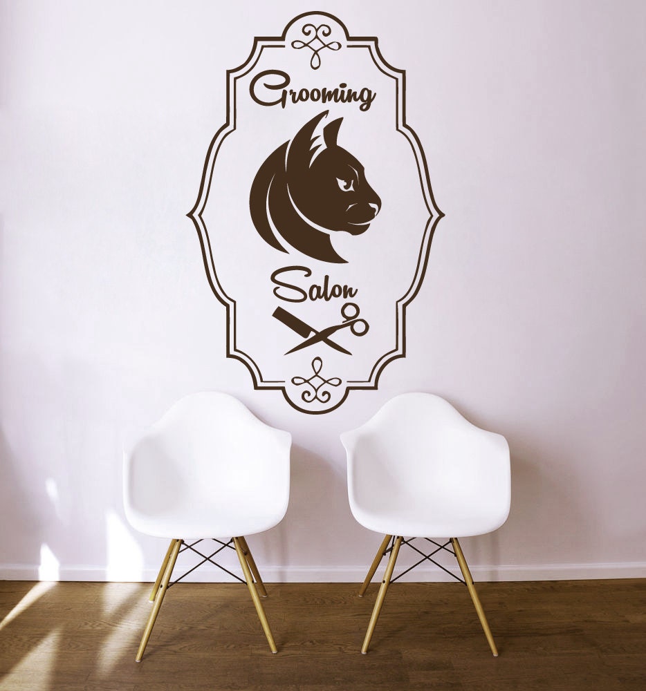 Wall Decals Grooming Salon Decal Cat Comb Scissors Frame Vinyl Sticker ...
